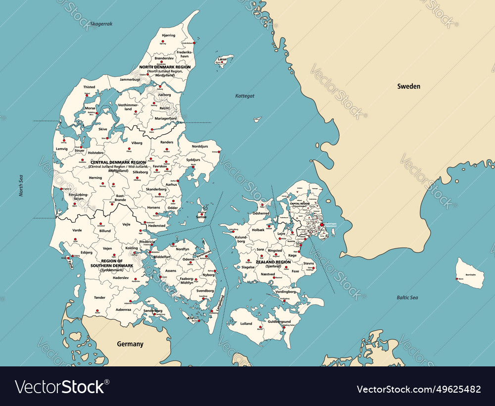 Denmark municipalities map with administrative Vector Image