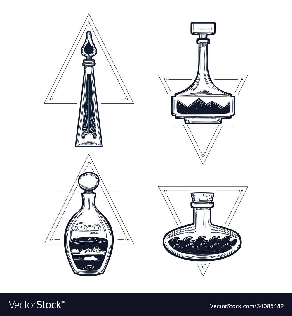 Four elements potion bottles set Royalty Free Vector Image