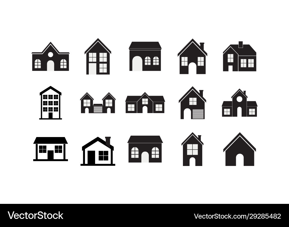 Isolated houses set silhouettes with window Vector Image