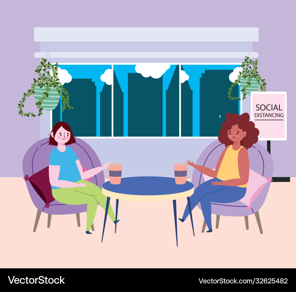 Social distancing restaurant or a cafe young Vector Image