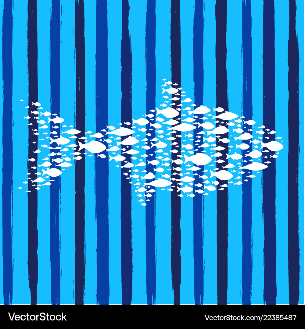 Blue poster with line and fish symbol Royalty Free Vector