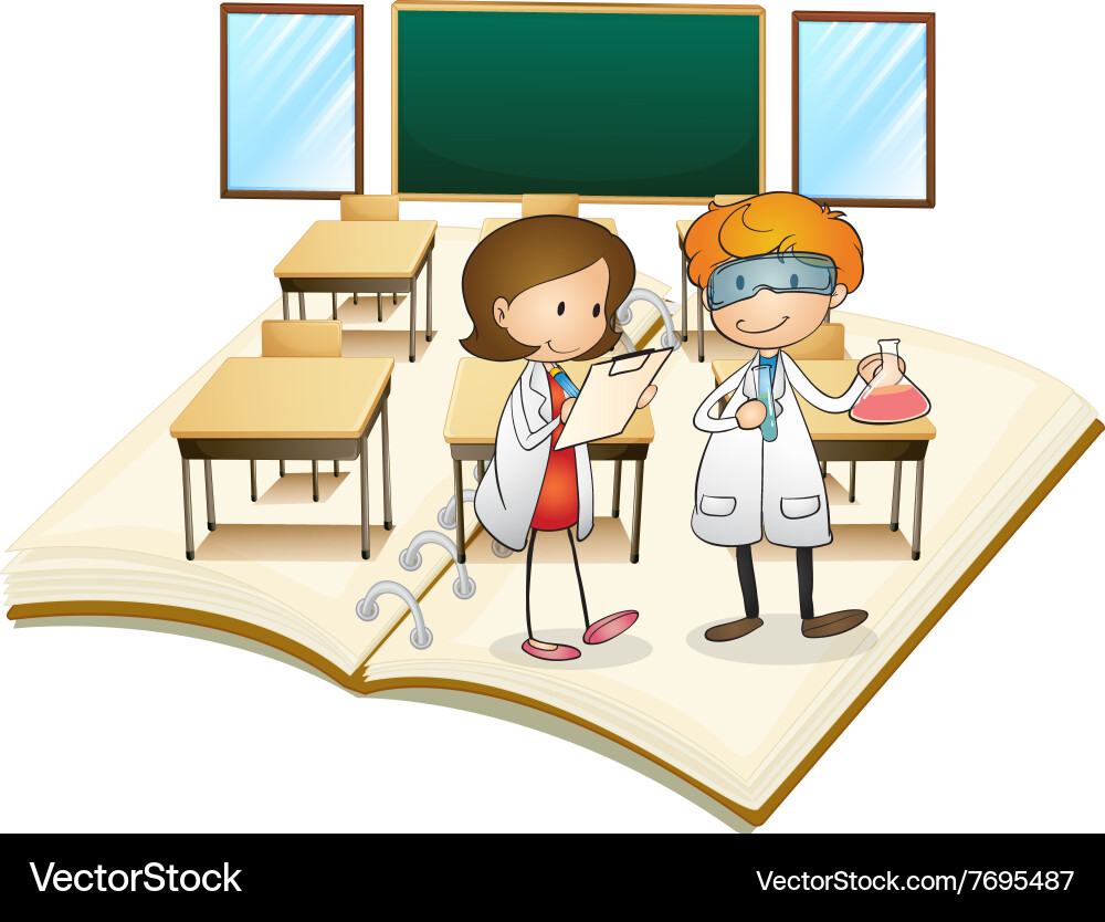 Book of scientists working in the class Royalty Free Vector