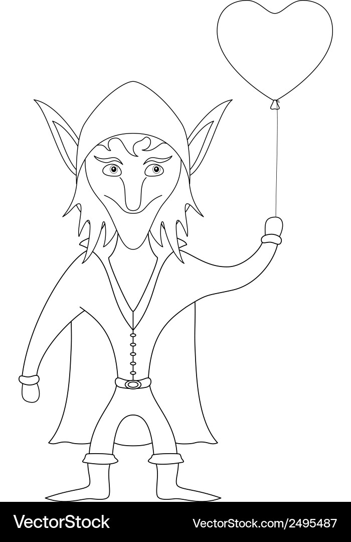 Elf with heart balloon contour Royalty Free Vector Image