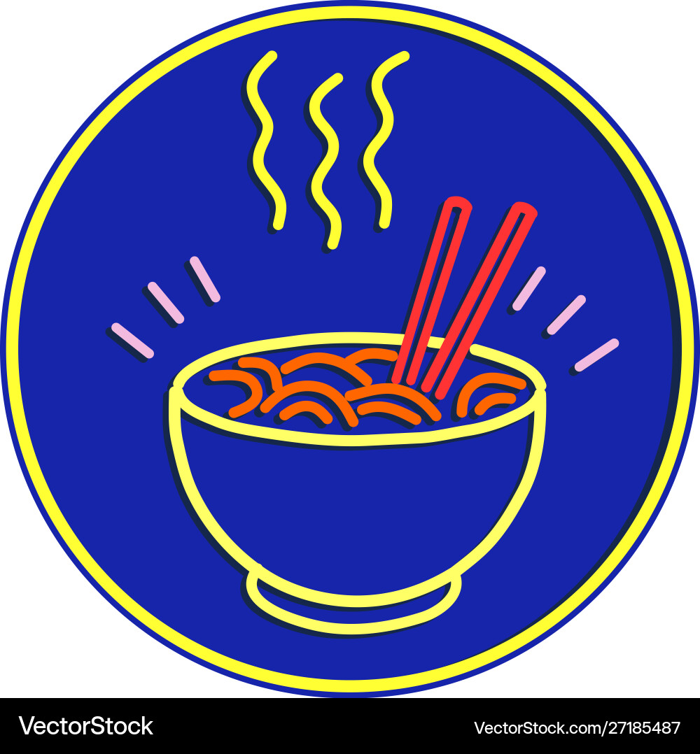 Hot noodle bowl neon sign Royalty Free Vector Image