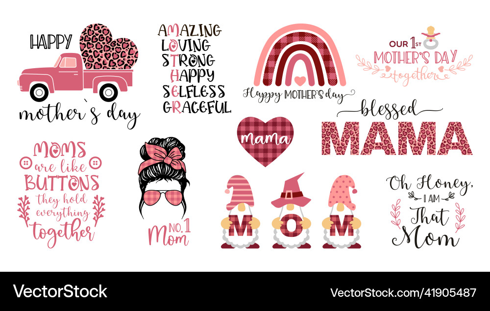 Mother s day set mothers day quote bundle Vector Image