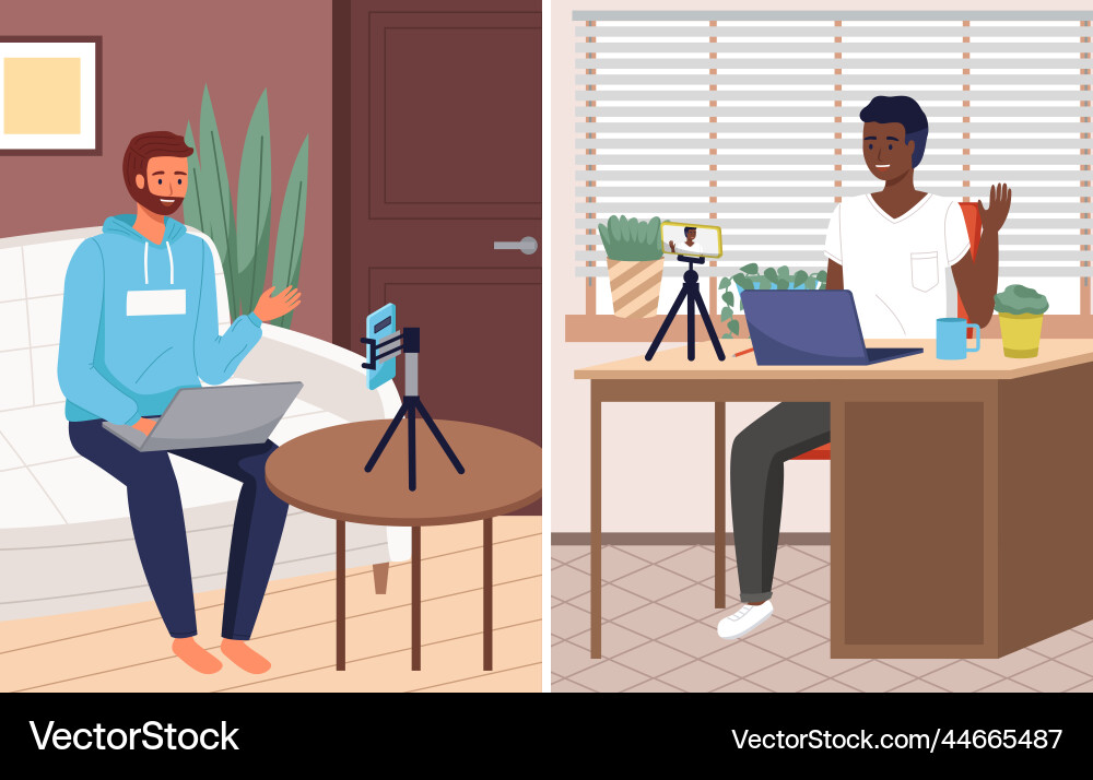 Negotiation session blogger recording video Vector Image