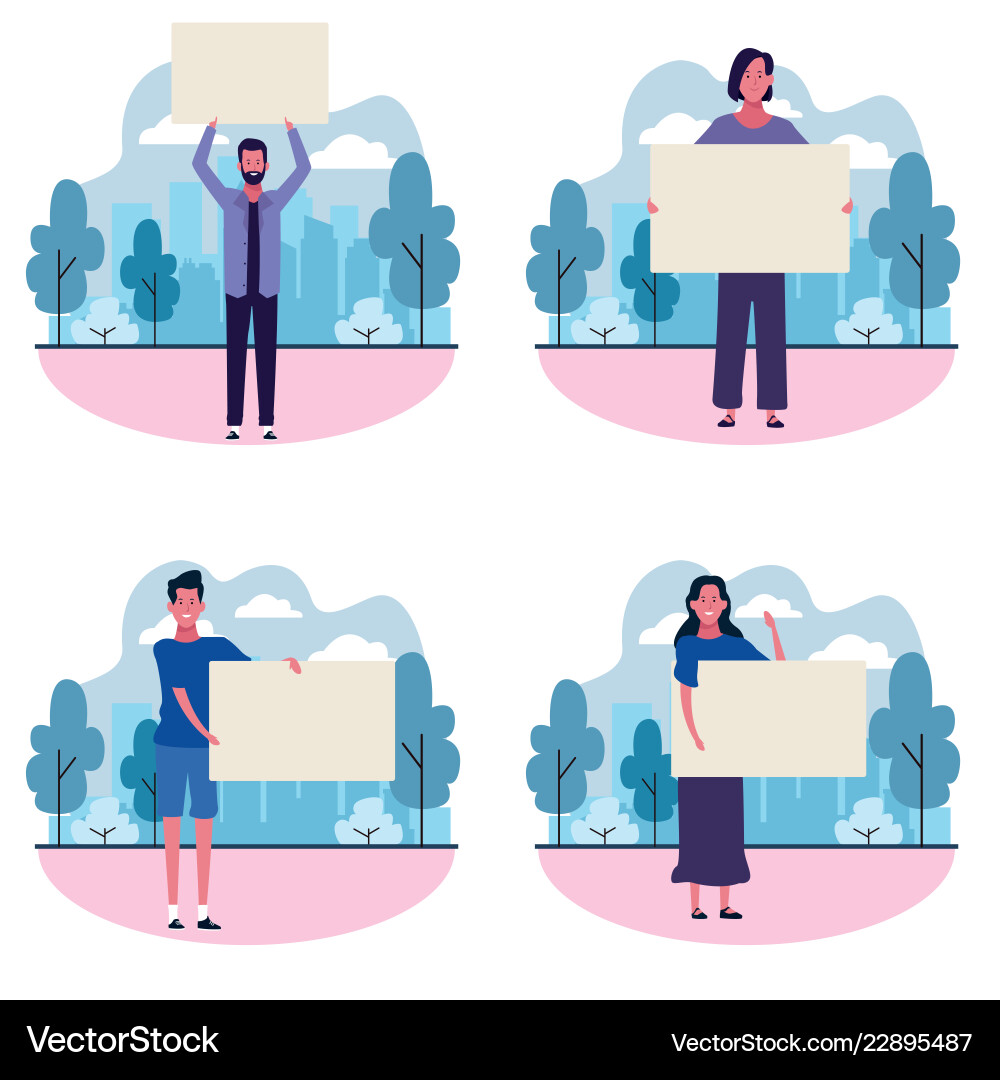 Set of people with posters Royalty Free Vector Image