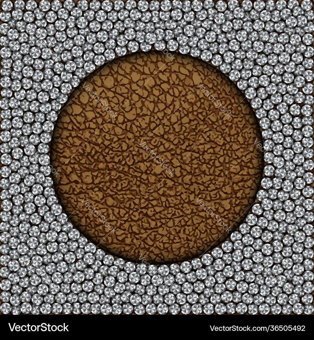 Brown leather circle background with silver Vector Image