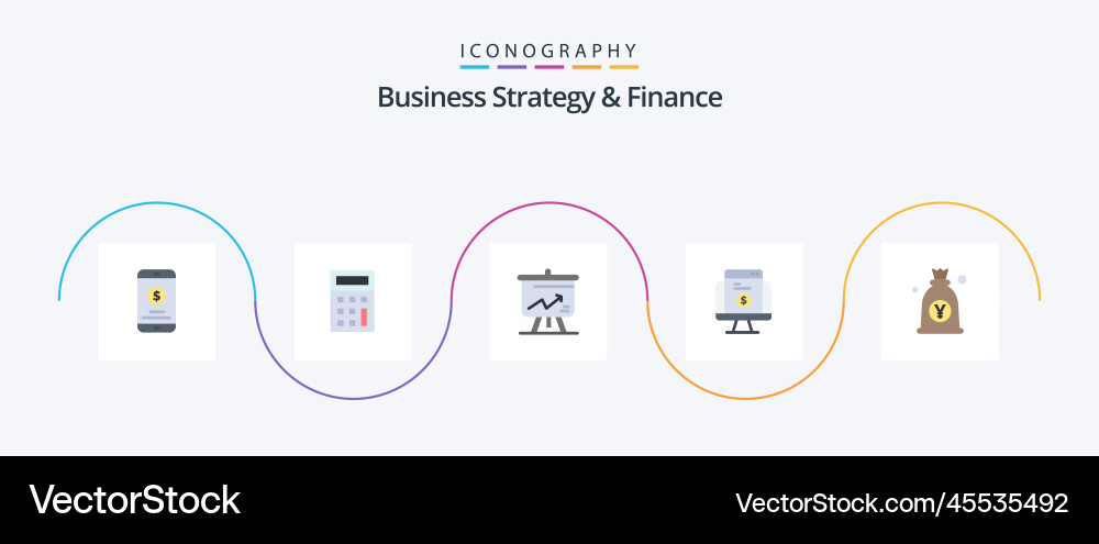 Business strategy and finance flat 5 icon pack Vector Image