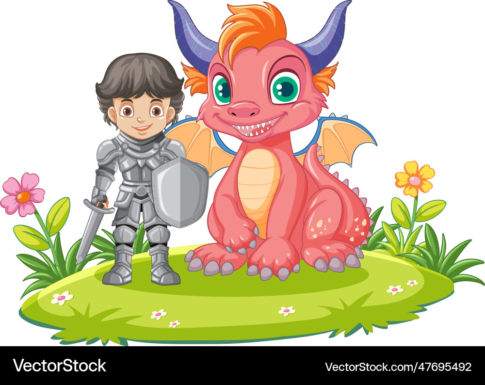 Cartoon knight boy with dragon Royalty Free Vector Image