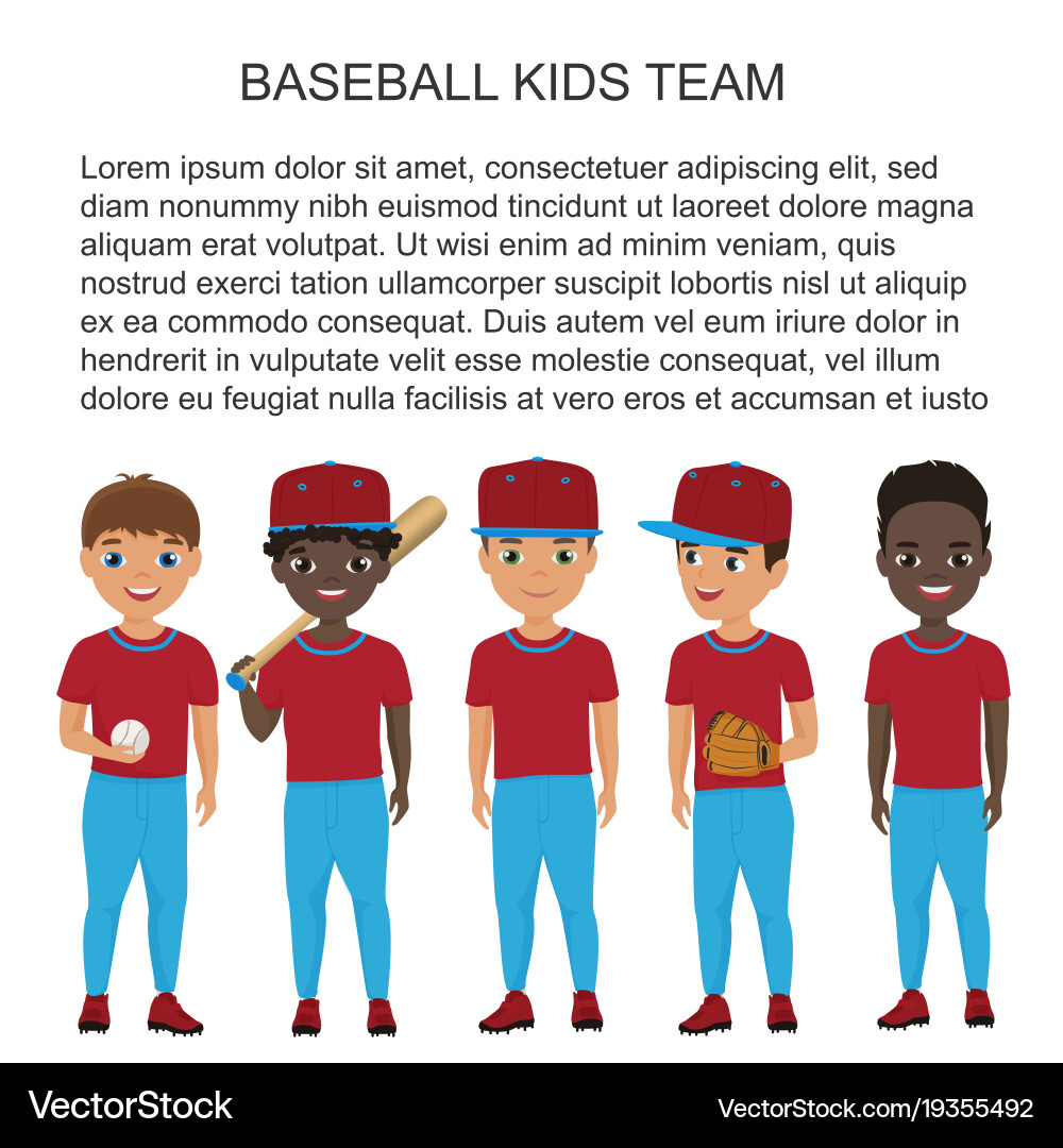 Cartoon school baseball kids team Royalty Free Vector Image