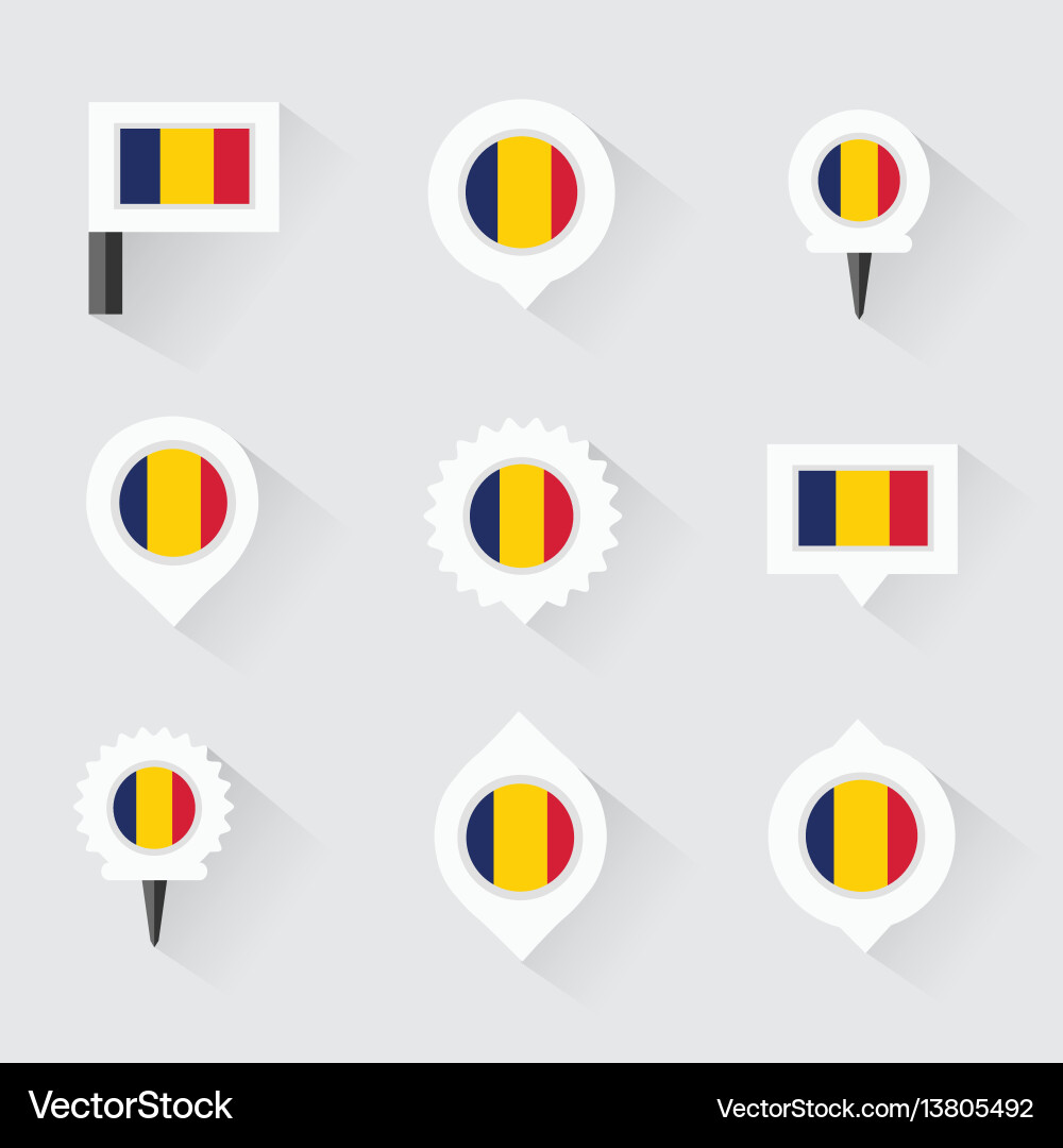 Chad flag and pins for infographic map design Vector Image