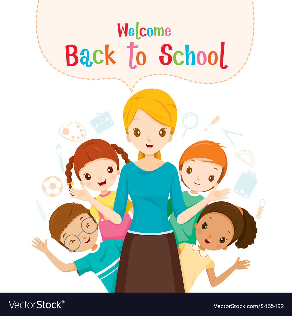Welcome Back To School Teacher And Student Vector Image