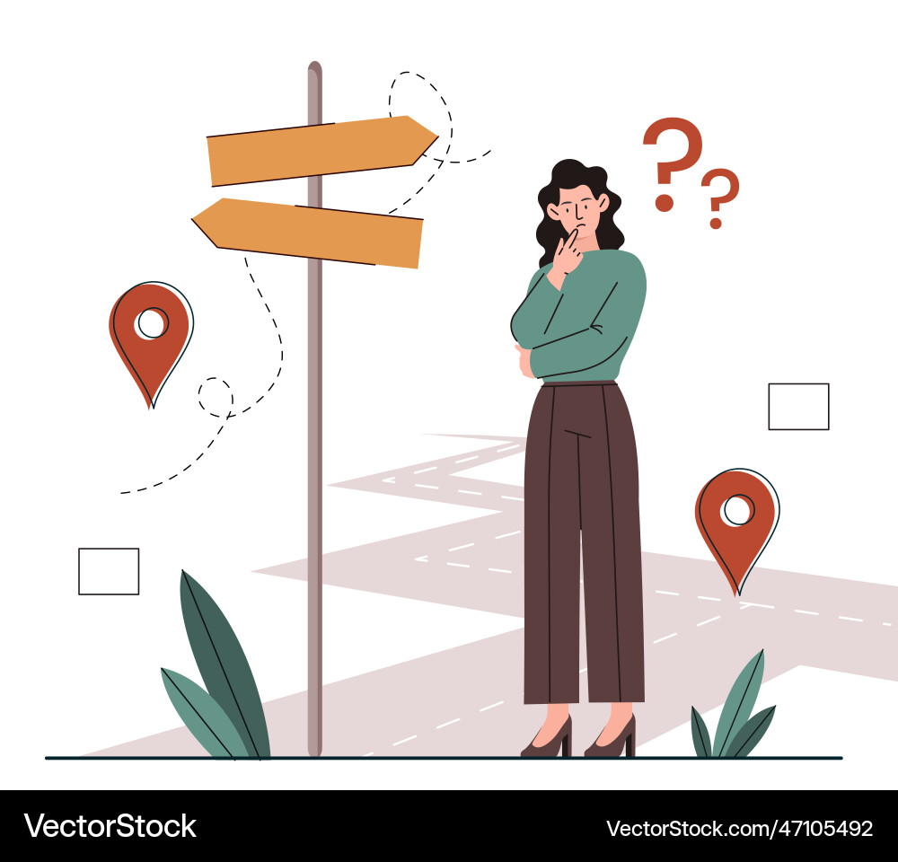 Woman at Crossroads - Decision Path Royalty Free Vector