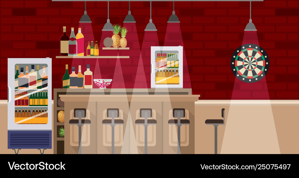 Bar with bottles liquor scene Royalty Free Vector Image