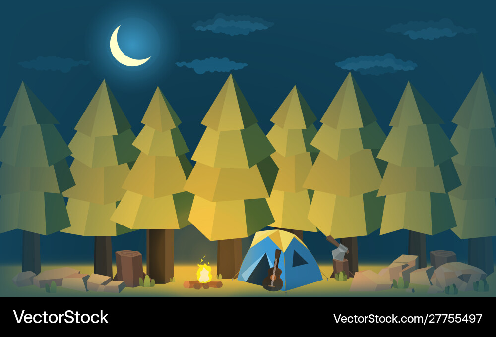 Camping area in forest summer camp pine Royalty Free Vector