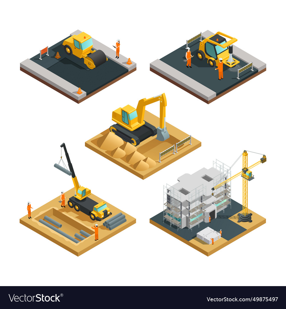 Construction isometric composition set Royalty Free Vector