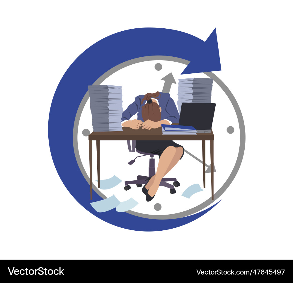 Female character is sleeping on desktop too much Vector Image
