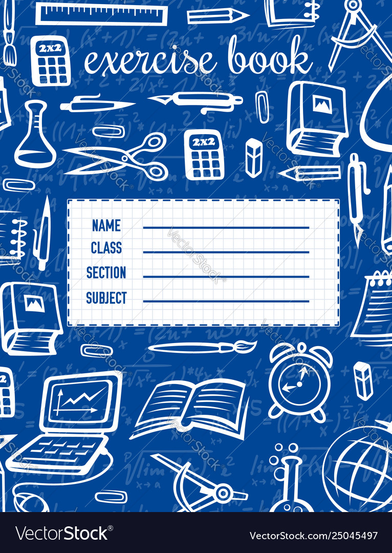 Notebook Cover Template With School Supplies Vector Image