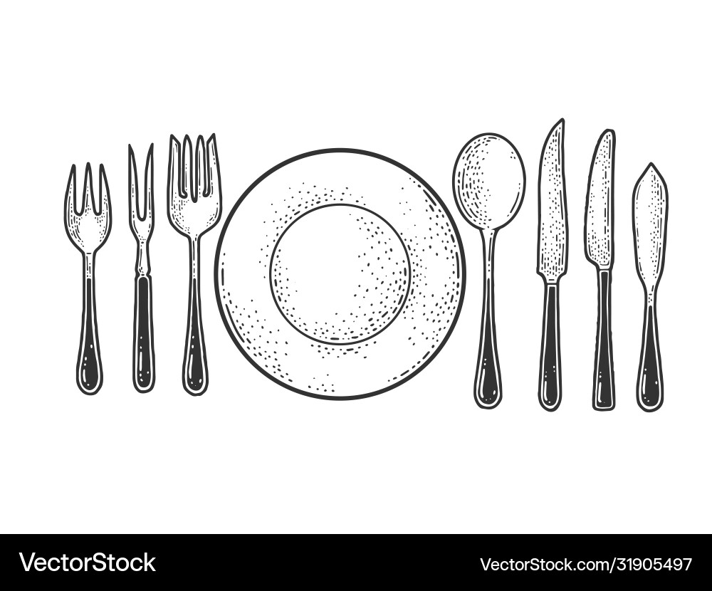 Plate and cutlery sketch Royalty Free Vector Image