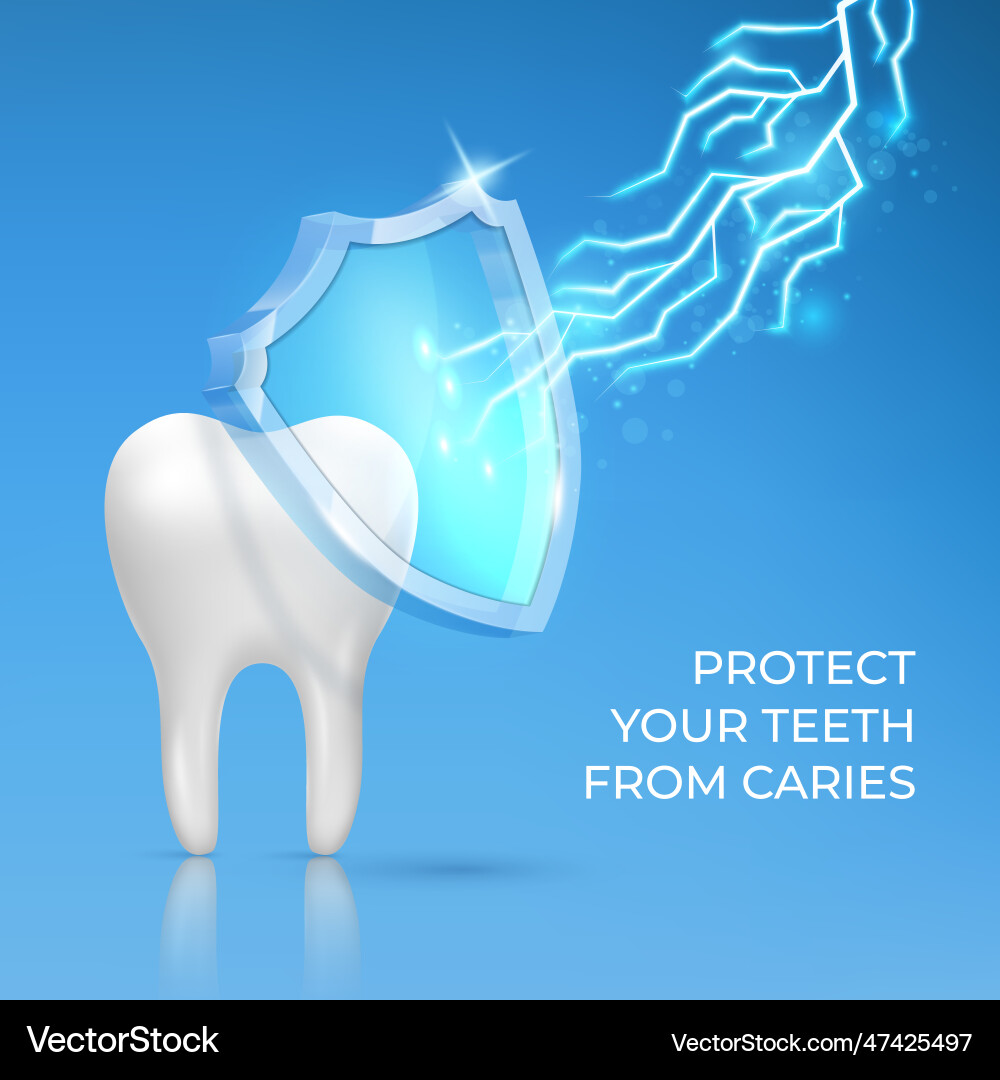 Realistic teeth with shield strong dental tooth Vector Image