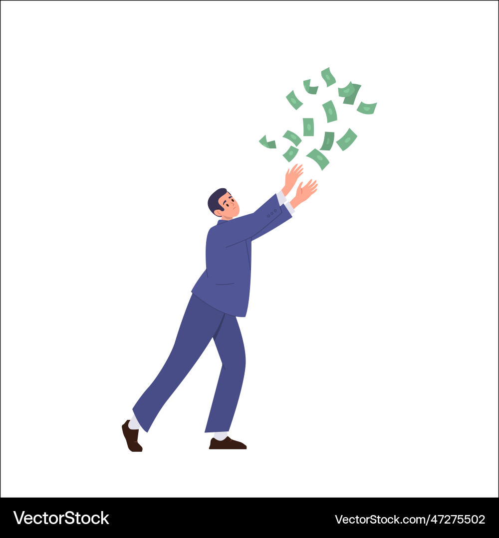 Businessman character running to catch falling Vector Image
