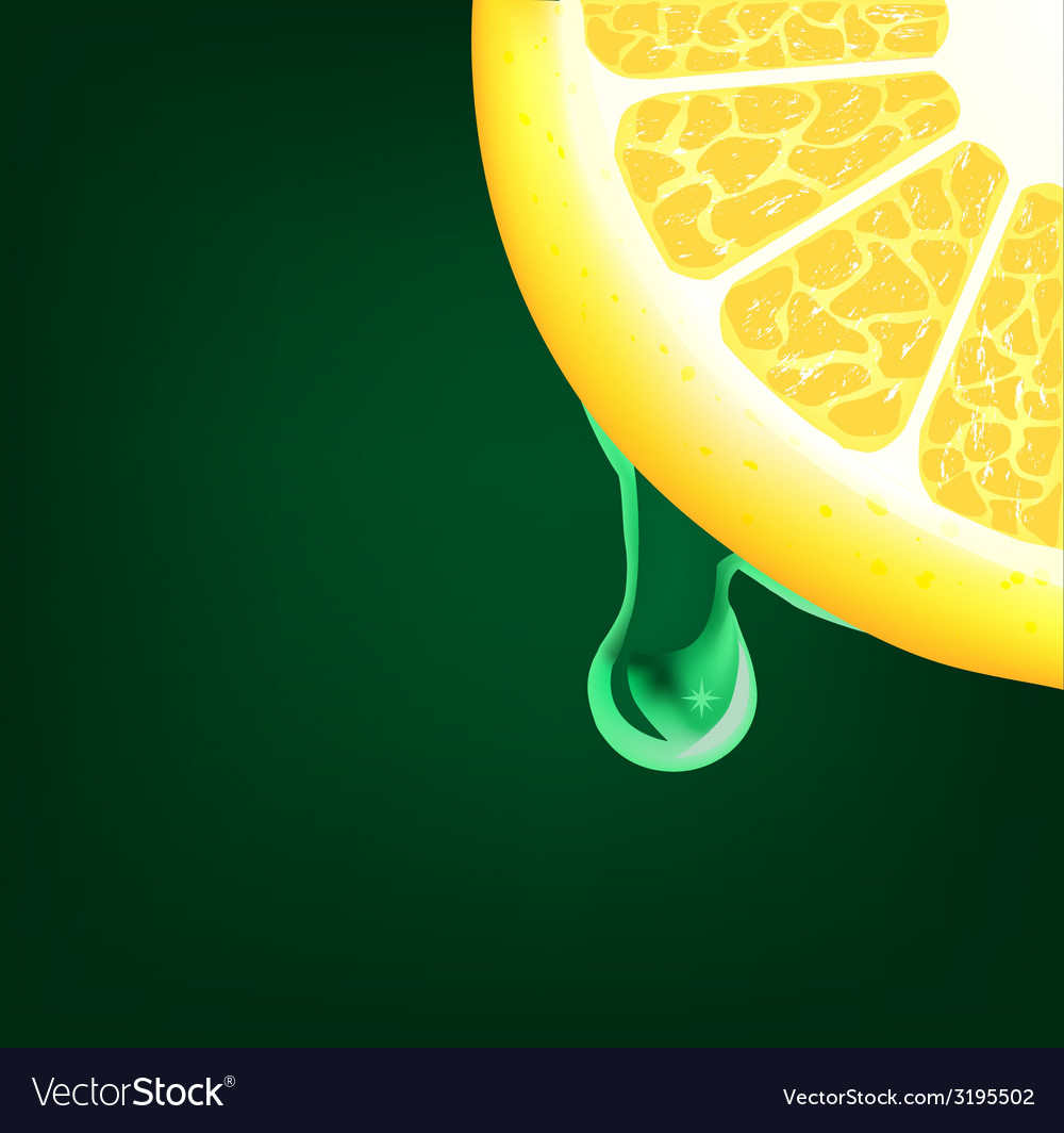 Flowing down drop on a lemon segment background Vector Image