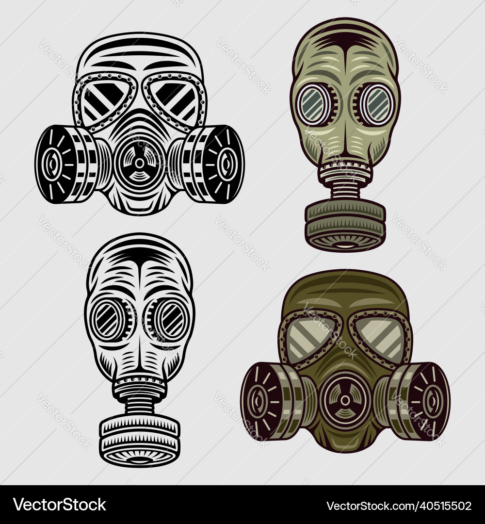 Gas masks or respirators set of objects Royalty Free Vector