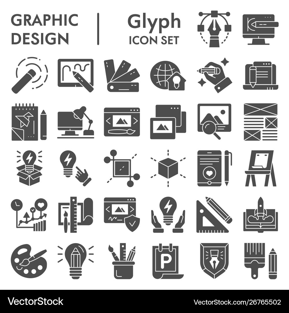 Graphic design glyph icon set art tools symbols Vector Image