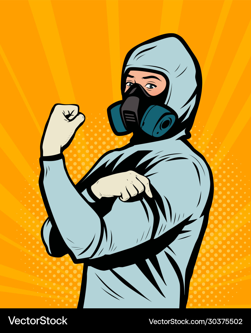 Human in chemical protective suit retro comic pop Vector Image