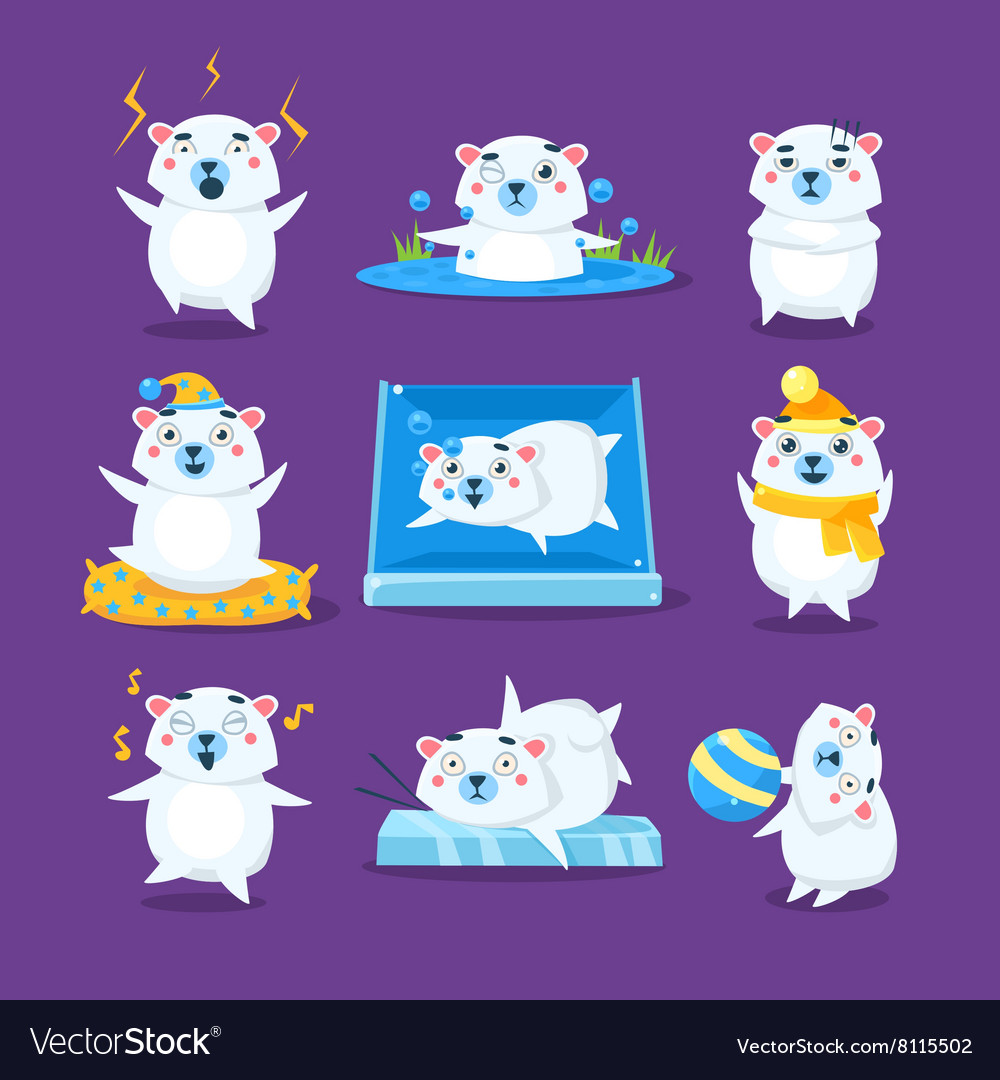 Polar Bear Different Emotions Set Royalty Free Vector Image
