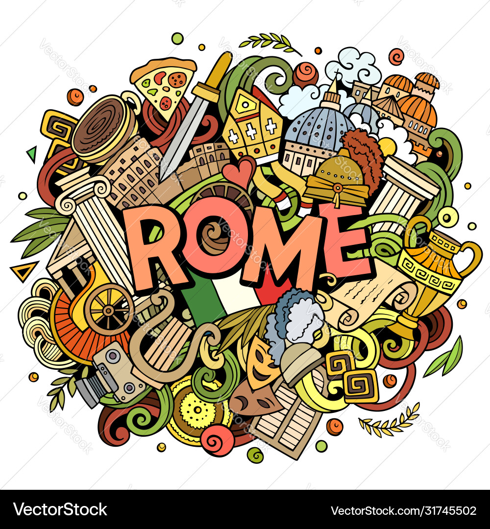 Rome hand drawn cartoon doodles Royalty Free Vector Image