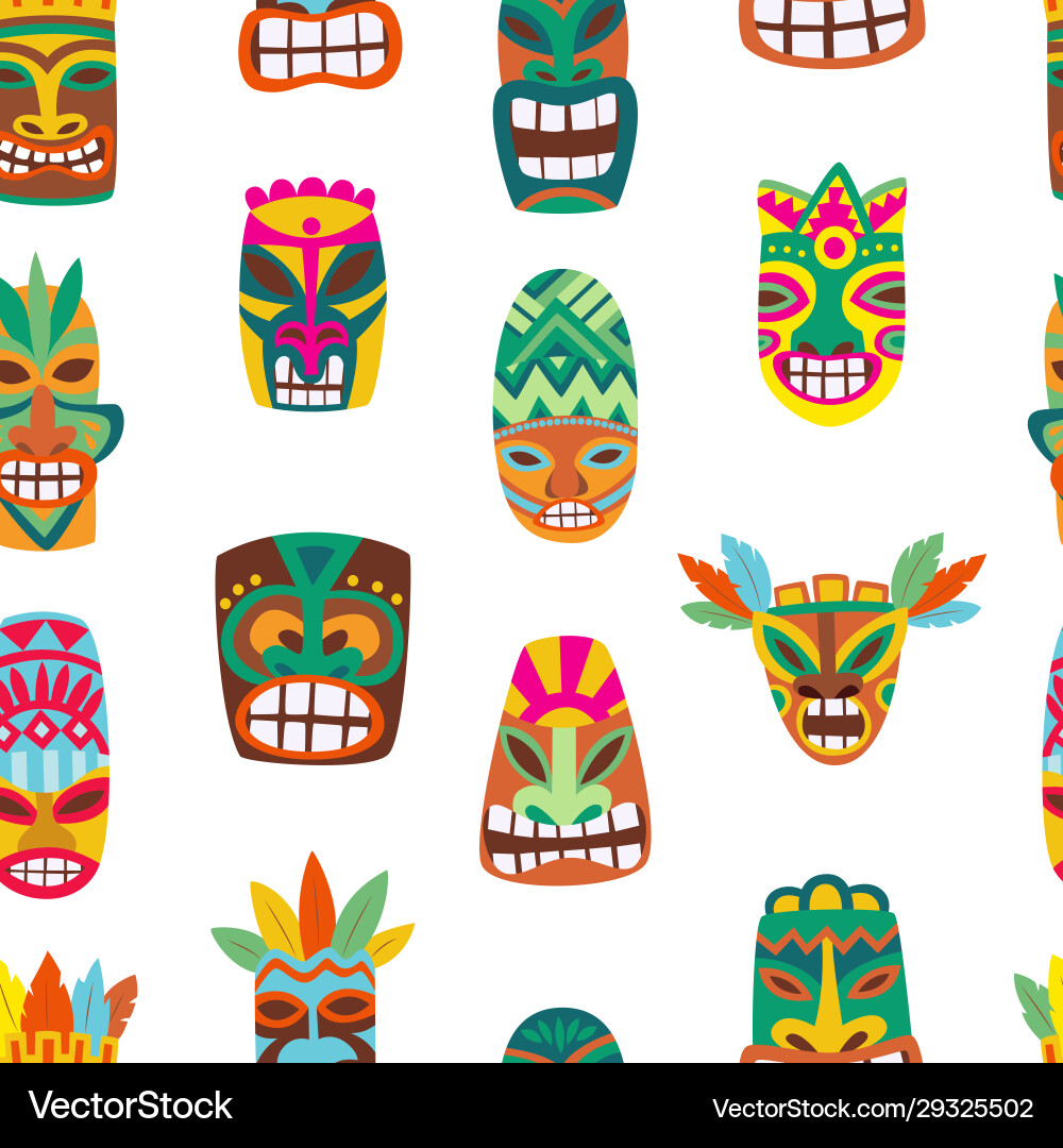 Seamless pattern with wooden tiki colorful masks Vector Image