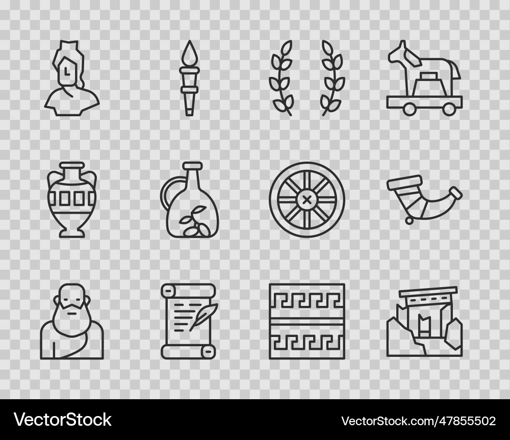 Set line socrates ancient ruins laurel wreath Vector Image