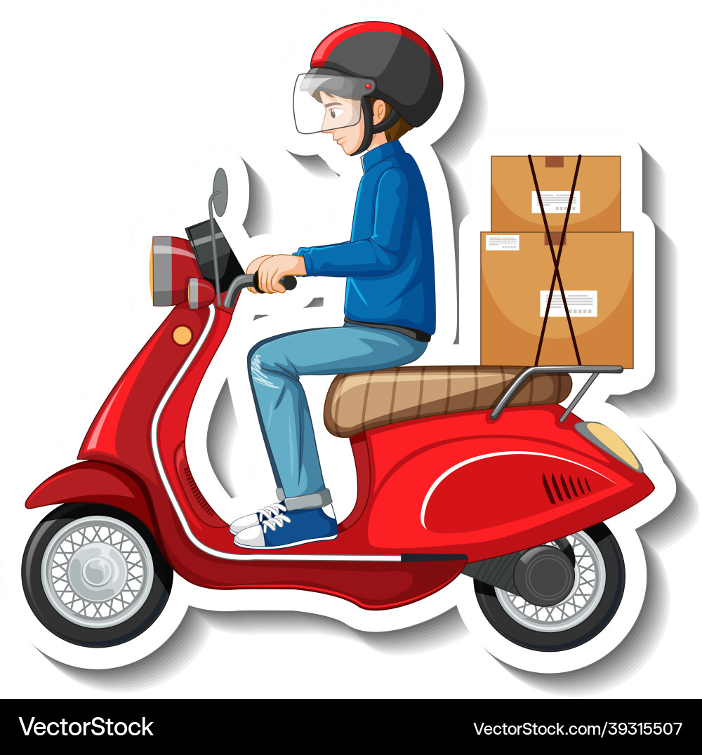 A sticker template with delivery man on motor Vector Image
