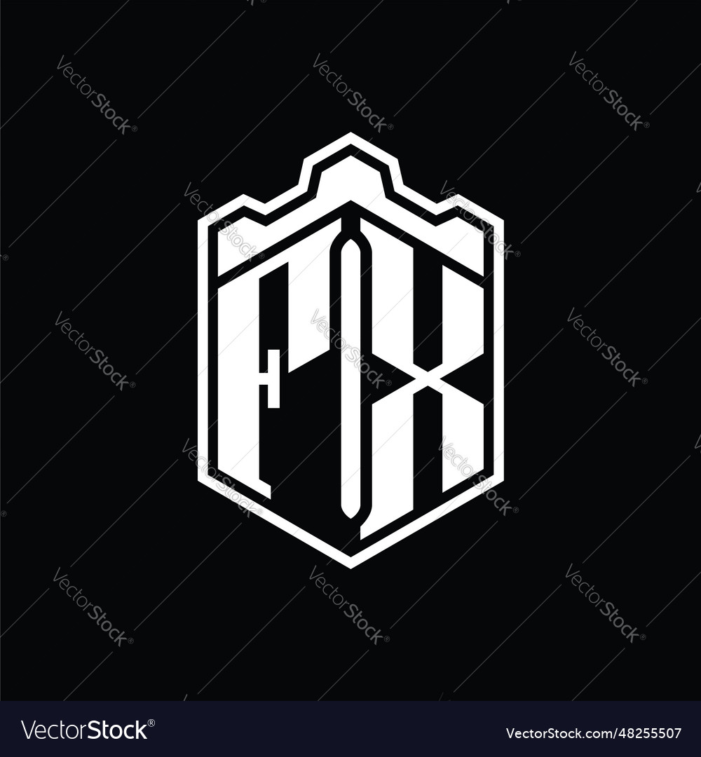 Fx letter logo monogram hexagon shield shape Vector Image