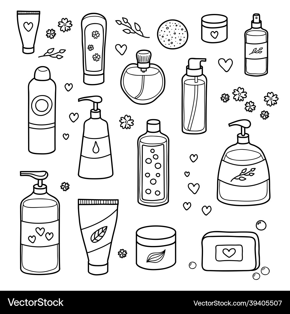 Hand drawn beauty products set Royalty Free Vector Image
