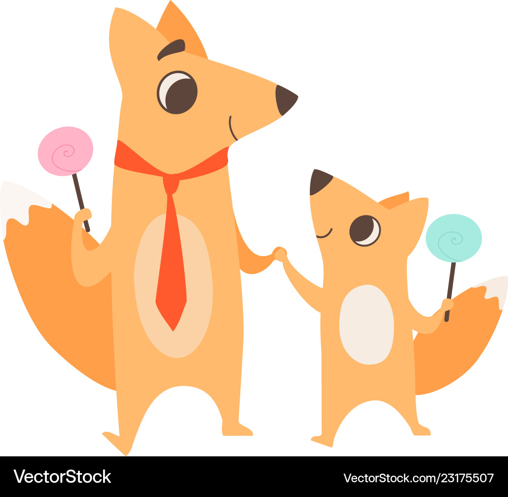 Loving father fox and his kid standing Royalty Free Vector