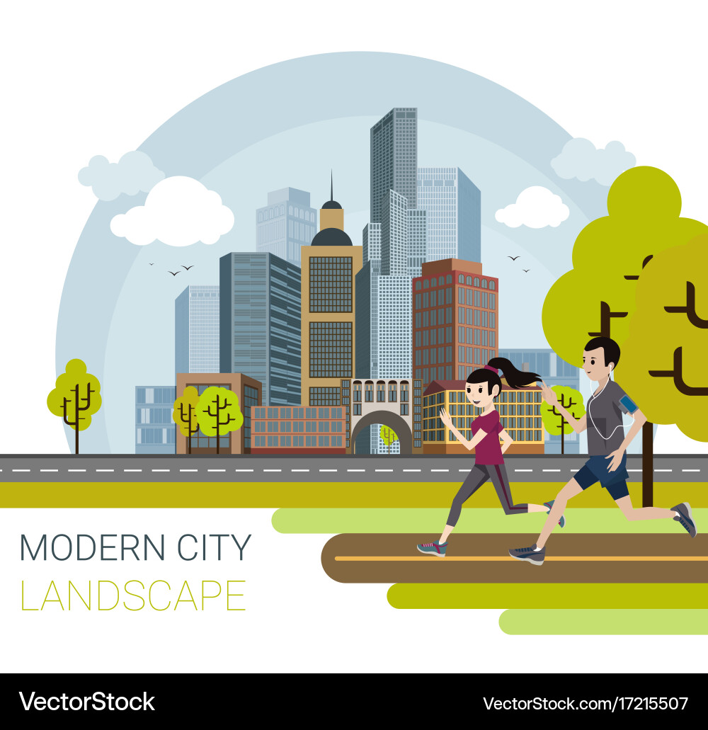 Modern city cartoon style Royalty Free Vector Image