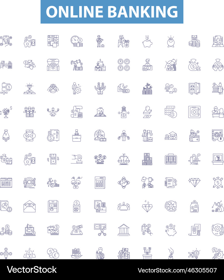 Online banking line icons signs set e Royalty Free Vector