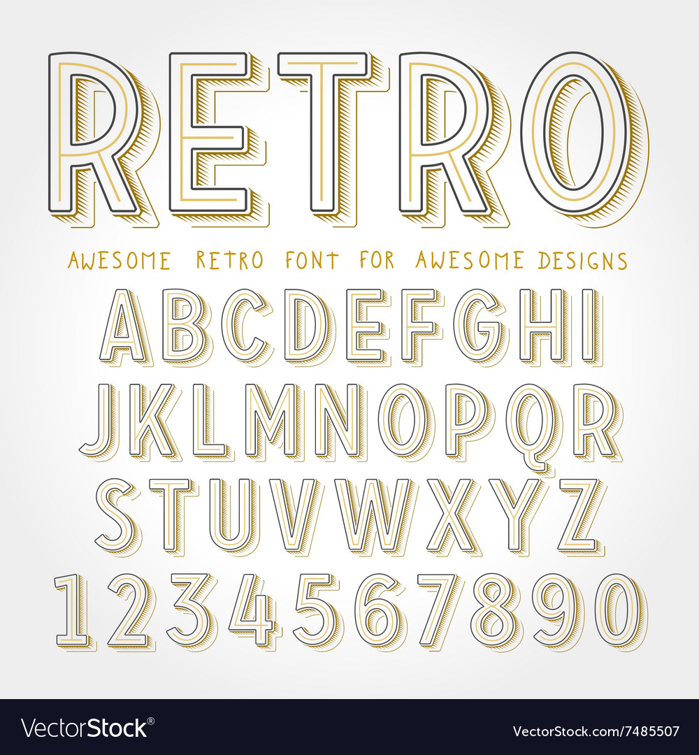 Retro font with shadow Royalty Free Vector Image Retro font with shadow Royalty Free Vector Image