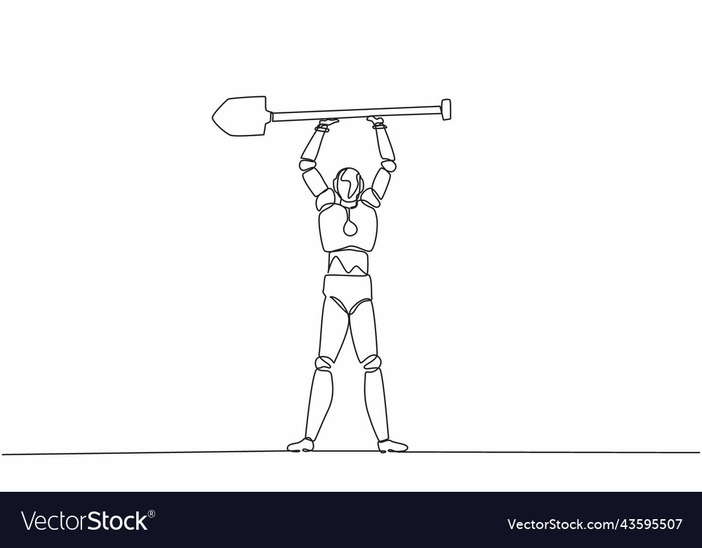 Single continuous line drawing robot standing Vector Image