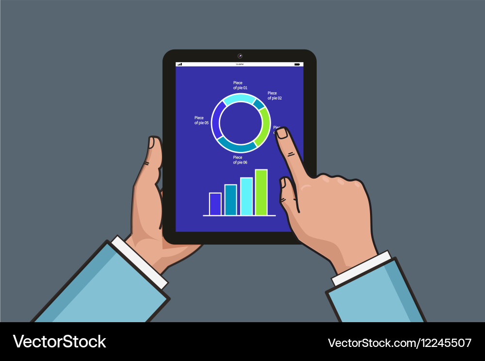 Two hands holding tablet with business diagram Vector Image