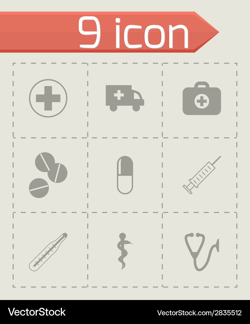Black medical icons set Royalty Free Vector Image