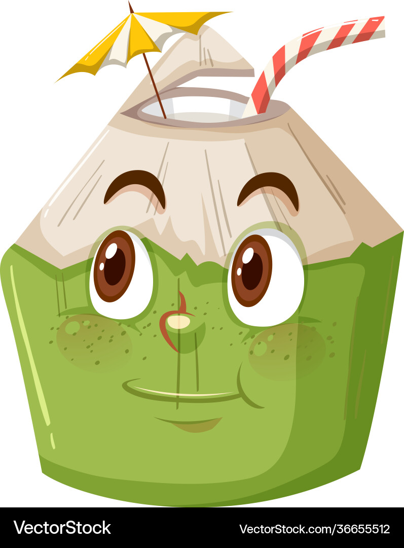 Cute coconut cartoon character with happy face Vector Image