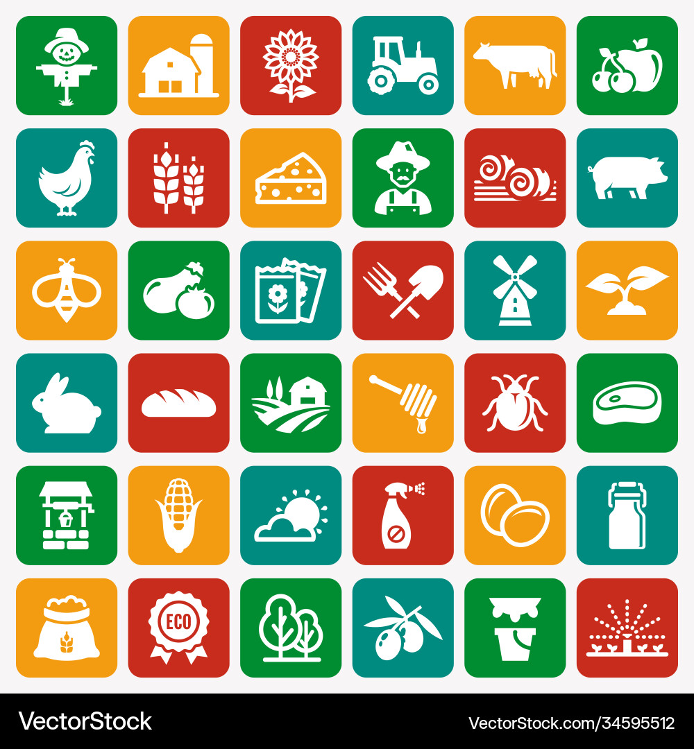 Farming and agriculture flat icons Royalty Free Vector Image
