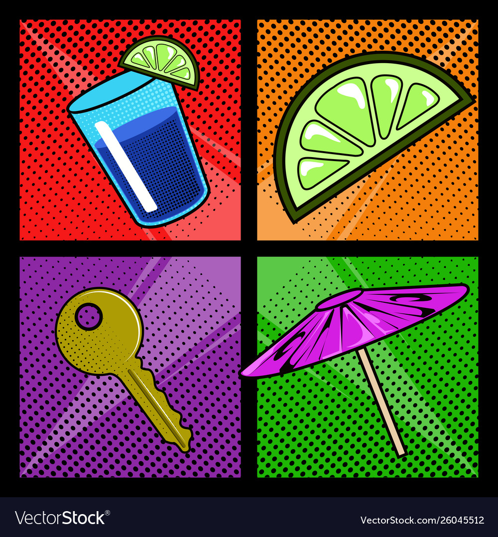 Group retro comic objects Royalty Free Vector Image