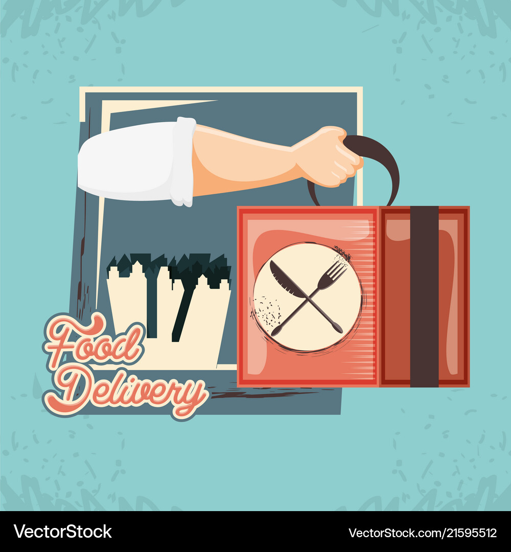 Hand with box food delivery service icon Vector Image