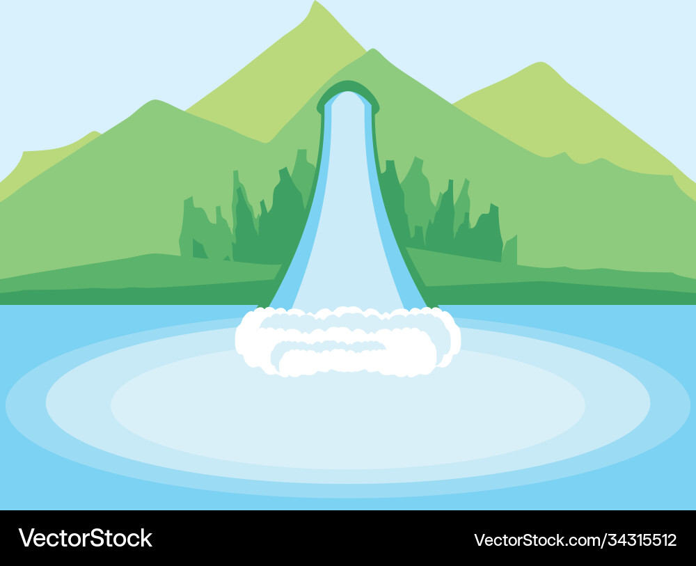 Landscape nature mountains forest waterfall Vector Image