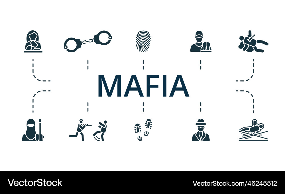 Mafia set creative icons judge handcuffs Vector Image